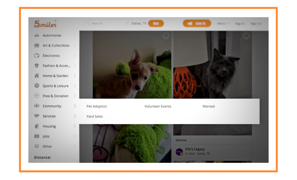 New Pet Adoption Page Screen Shot - 5miles